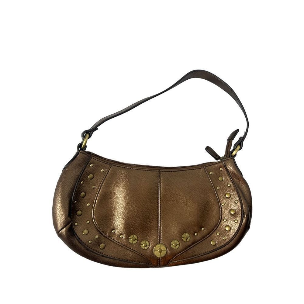 2000's Bronze Studded Faux Leather Purse - Gem